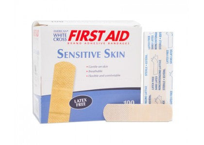 American® White Cross Sensitive Skin Adhesive Strips - Bandage - 1" x
